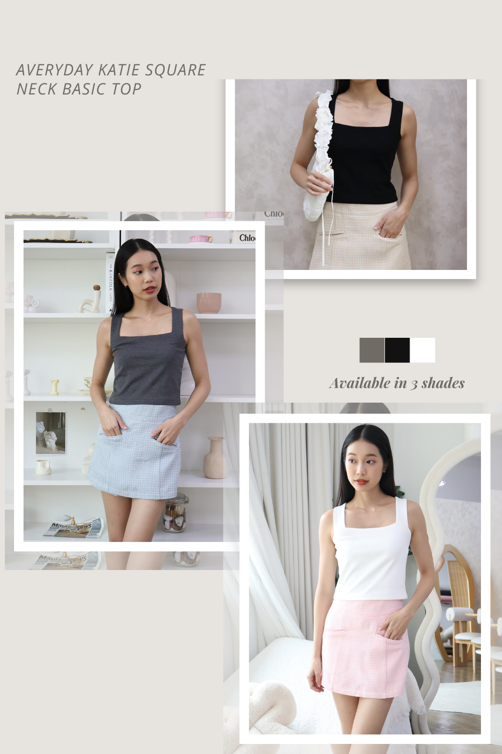 *Bundle* Katie Square Neck Basic Top in Black/White/Grey – AveryDay