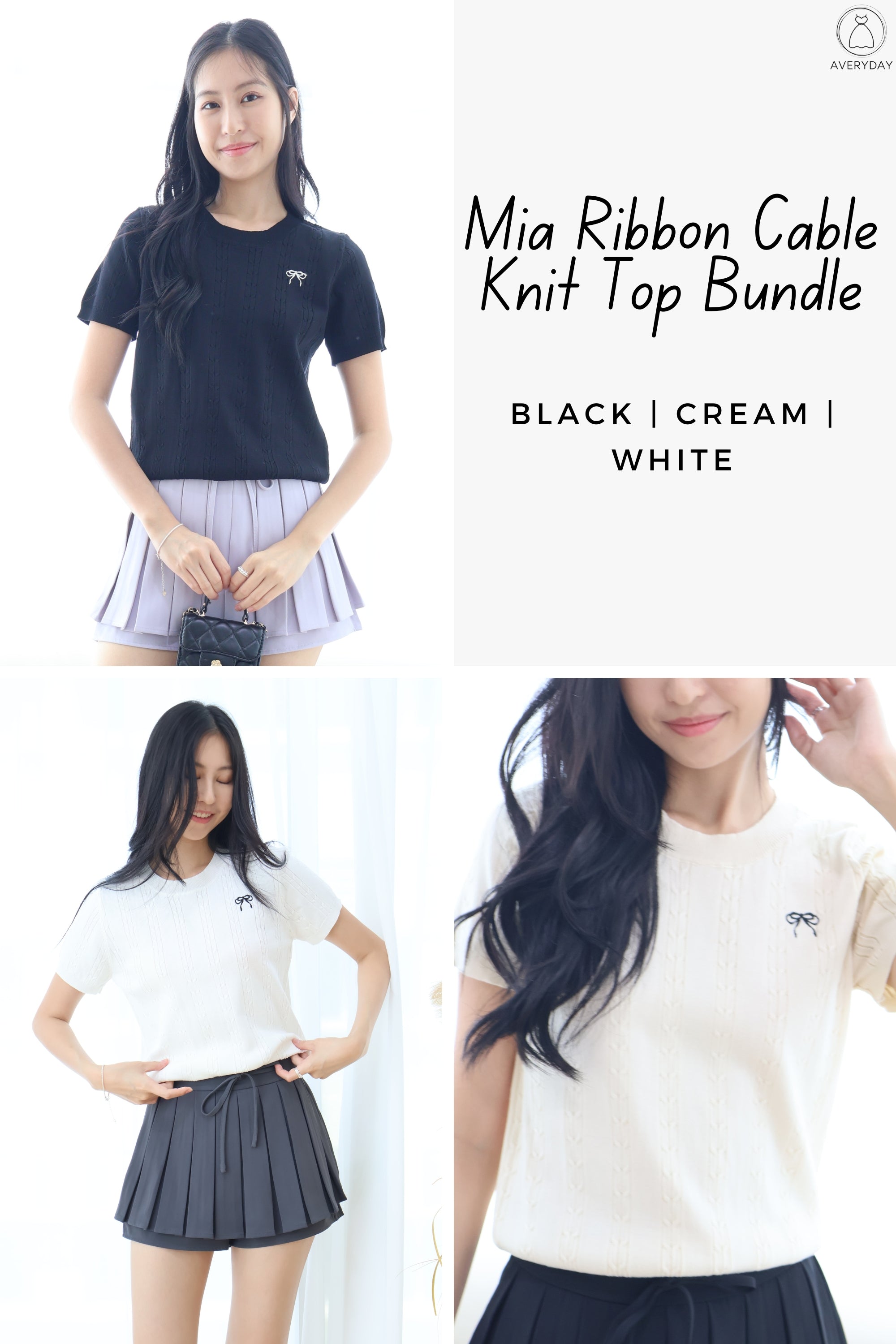 *Bundle* Mia Cable Knit Top - Black/Cream/White – AveryDay
